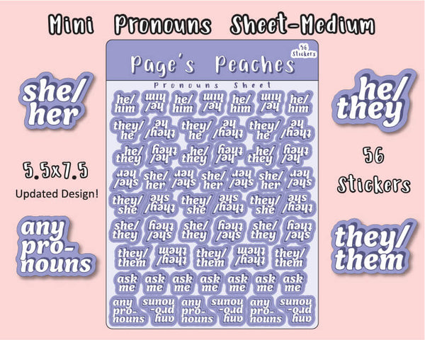 Small Pronoun Sticker Sheets for Name Tags - Pages Peaches